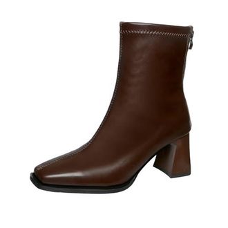 Generic Bottines courtes confortables pour femme - Couleur unie classique - Fermeture &eacute;clair dans le dos - Similicuir - Style d&eacute;contract&eacute; - Pour f&ecirc;te, bureau,
