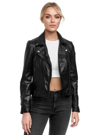 Tazzio Lederjacke Damen F509 Leder Jacke mit coolen Zipper-Details & Reverskragen