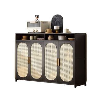 Generic Gro&szlig;z&uuml;giger Aufbewahrungsschrank, Flurschrank aus Holz, Doppelt&uuml;ren in Rattanoptik mit offenen Regalen, geeignet for Wohn- und Esszimmer(Color1,126x32