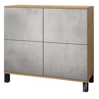 Vladon Kommode Rova V3, Moderner Küchenschrank mit 4 Push-to-Open Türen Eiche Evoke/Beton Oxid Optik (92,5 x 84.5 x 35)