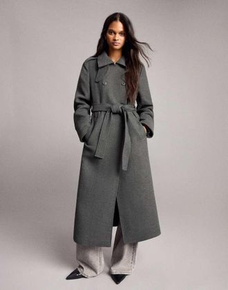 Bershka Mantel in Filzoptik mit Kn&ouml;pfen in Grau