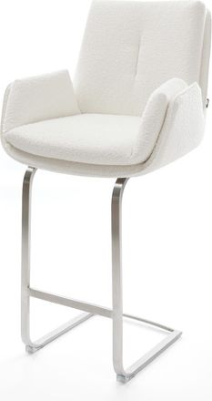 DELIFE Barstuhl Clea-Flex Boucl&eacute; Creme-Wei&szlig; Freischwinger Flach Edelstahl Silberfarben, Barst&uuml;hle