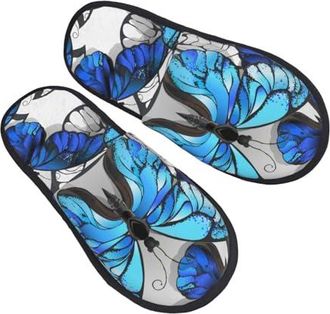 Generic Pantoufles Moelleuses Papillons Bleus Et Blancs Chaussures Hiver Antid&eacute;rapants Chaussons Pour Chambre Ext&eacute;rieur Femme L