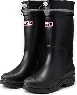 Pangolin Bottes de Pluie Femme Mi-Mollet &agrave; Genou, Imperm&eacute;ables, Bottes en Caoutchouc avec Cordon de Serrage & Revers, Bande R&eacute;fl&eacute;chissante, Semelle Antid&eacute;rapan