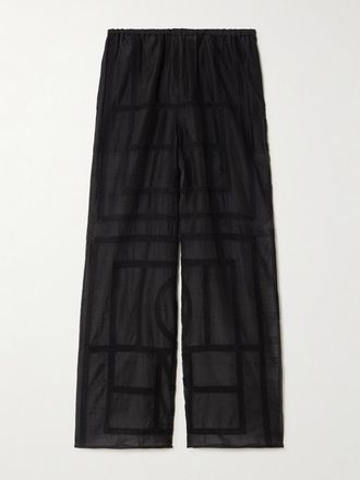 Toteme Hose Mit Weitem Bein Aus Besticktem Voile Aus Einer Biobaumwoll-seidenmischung - Schwarz