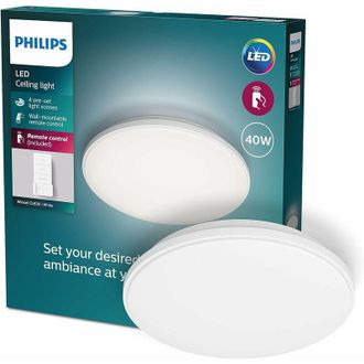 Philips Plafonnier LED Wincel 40W, rond, t&eacute;l&eacute;commande sans fil incluse, blanc
