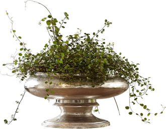 Loberon Vase Loy&egrave;re, edles Design, markanter Standfu&szlig;, imposante Pokalform, Blumen & Efeu, Blumenvase, Tischdekoration, Aluminiumguss, antiksilber