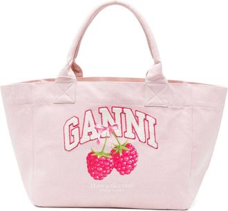 Ganni Femme, Sacs, Blanc, Taille: ONE Size Sac cabas &agrave; patch logo et imprim&eacute; framboises