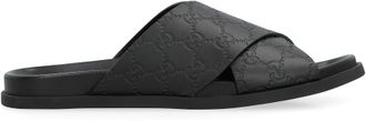 Gucci Mens Leather Slides Black Calf Skin Flip Flops &
