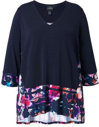 Ulla Popken T-Shirt Slinky-Shirt Patchlook A-Linie V-Ausschnitt