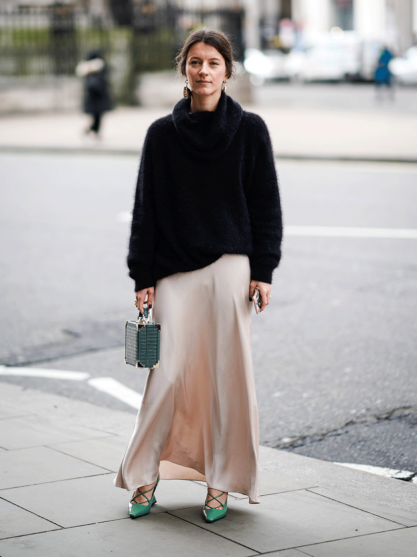 look jupe longue satin