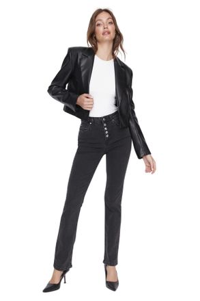 Trendyol Damen Trendyol Herren Hoher Bund Flared Jeans, Schwarz, 36 EU