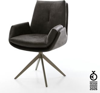 DELIFE Drehstuhl Clea-Flex Mikrofaser Anthrazit Vintage Kreuzgestell breit Effektfinish Titan 360&deg; drehbar Wippfunktion, Esszimmerst&uuml;hle
