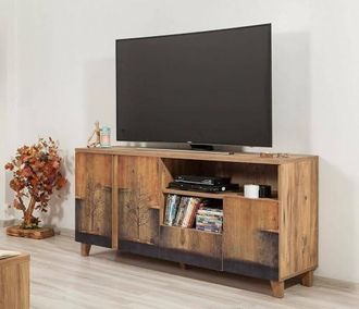 Dmora Fernsehschrank Justitia, St&auml;nder f&uuml;r Wohnzimmerfernseher, Niedriges Wohnzimmer-Sideboard, TV-St&auml;nderbasis, 160x45 h76 cm, Eiche