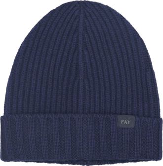 Fay Homme, Accessoires, Bleu, Taille: ONE Size English Rib Beanie