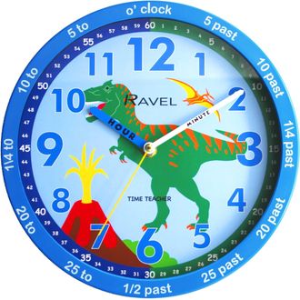 Ravel R.KC.11 Wanduhr für Kinder, 25 cm, analoger Quarz, blauer Dinosaurier/blaues Zifferblatt