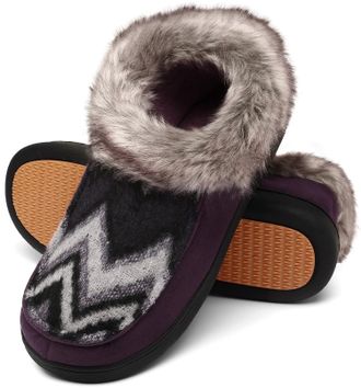Mishansha Warme Hausschuhe Damen Winter Plüsch Pantoffeln Hüttenschuhe Damen rutschfeste Puschen Memory Foam Pantoletten Frauen Tyrianisch Violett,Gr.42