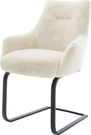 DELIFE Schwingstuhl Alja-Flex mit Armlehnen Freischwinger flach Schwarz Plüsch Creme-Weiß Taschenfederkern