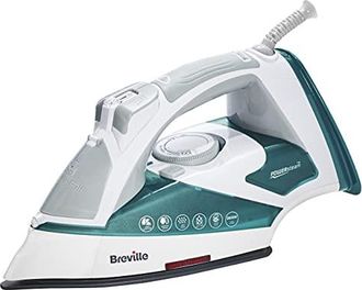 Breville Powersteam 2600 W Dampfbügeleisen, Keramiksohle, Dampfstoß 220 g, vertikaler Dampfstrahl 50 g/min, automatische Abschaltung, Weiß/Türkis