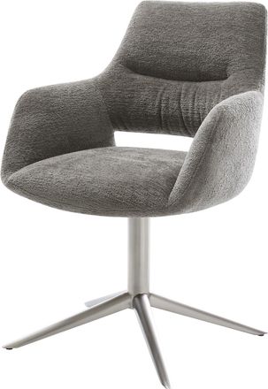 DELIFE Esszimmerstuhl Yago-Flex mit Armlehnen Fu&szlig;kreuz Edelstahl Boucl&eacute; Soft Schlamm 360&deg; drehbar Wippfunktion Taschenfederkern