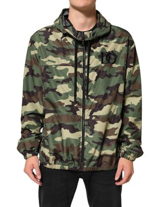 Dolce & Gabbana Mens Green Camouflage Hooded Sweatshirt Jacket Clothing