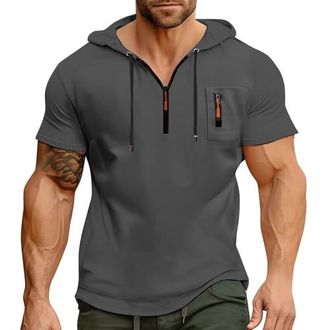 Generic T-shirt pour homme - Avec capuche - Manches courtes - Avec poches - Cordon de serrage - Pour l&eacute;t&eacute; - Court - Couleur unie - Sport - T-shirt personnalis