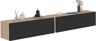 IDMarket Lot de 2 Consoles suspendues &eacute;tag&egrave;res murales ELYOS 1 Porte Bois et Noir