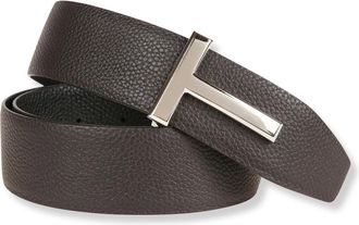 Tom Ford Homme, Accessoires, Brun, Taille: 100 CM Grain Leather T Icon Belt