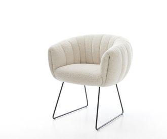 DELIFE Esszimmerstuhl Jada-Flex Teddystoff Beige Kufengestell Schwarz Taschenfederkern, Esszimmerst&uuml;hle