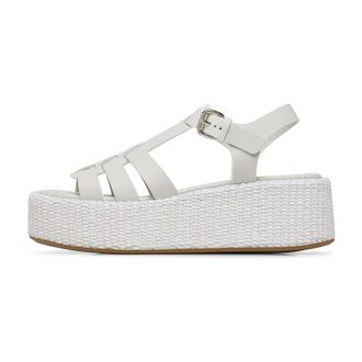 Loriblu Sandalette mit Keilabsatz aus Eiskalb und Raffia - - Shoes - Damen - Wei&szlig; - 40 EU