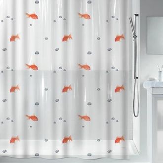 Spirella Anti-Schimmel Duschvorhang Goldfisch Anti-Bakteriell, waschbar, wasserdicht Vinyl 180x200cm Wei&szlig;