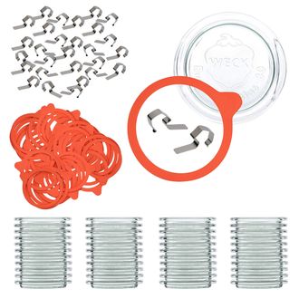 MamboCat 192tlg.-Set Weck-Zubeh&ouml;r | 48 Glas-Deckel + 48 Einkoch-Ringe + 96 Einweck-Klammern f&uuml;r Rundrand-Gl&auml;ser RR80 + Rezeptheft | Einmachen & Konservieren