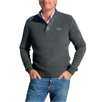 Aeronautica Pull &agrave; col montant et patte de boutonnage - Homme - Pulls - Vert - Taille: M