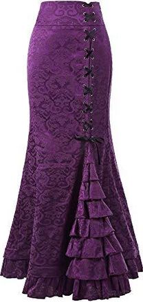 Generic Femme Jupe Longue Sirene Vintage Jupe Crayon Taille Haute &agrave; Volants Jupe Chic Et Elegant Soir&eacute;E Jupe Medievale Victorienne Jupe Bodycon Hanche Jupe Gr