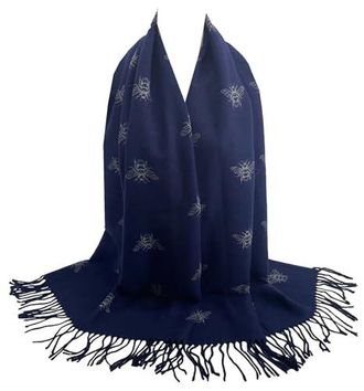 GFM Ch&acirc;le tr&egrave;s doux en texture cachemire pour lautomne et lhiver - Les abeilles -BESHL-Bees Navy Bleu