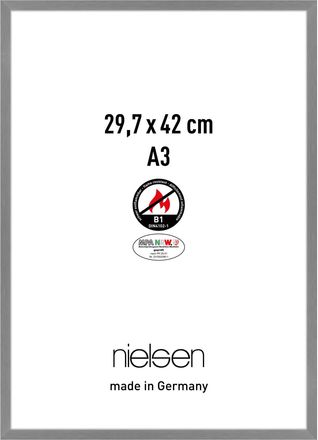 Nielsen Design Bilderrahmen mit Brandschutz B1, 29,7 x 42 cm (A3), Aluminium, Grau matt, Posterrahmen zum Aufhängen im Hoch- & Querformat, Echtglas, C2-B1
