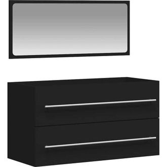 vidaXL Badschrank mit Spiegel Schwarz Holzwerkstoff Vidaxl