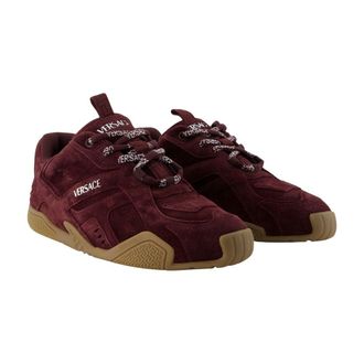 Versace Womens Suede And Calfskin Sneaker Burgundy