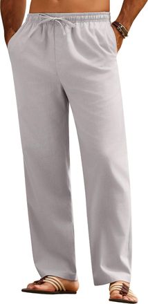 Coofandy Hosen Herren Lang Leinenhose mit Kordelzug Leicht Sommerhose Freizeithose Stoffhose Herren Lange Hose M&auml;nner Schlupfhose Strandhose Einfarbig Hellgrau