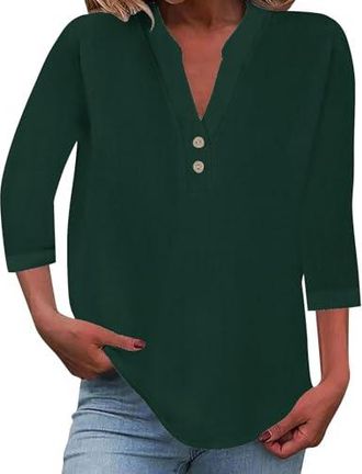 Generic Meilleur Vente Soldes Femme HUIFUAO Tee Shirt Femme Manche 3/4 Coton Tee-Shirt Femme T Shirt Femme Col V Tshirt Femme T Shirt Femme Coton Tshirt Blanc