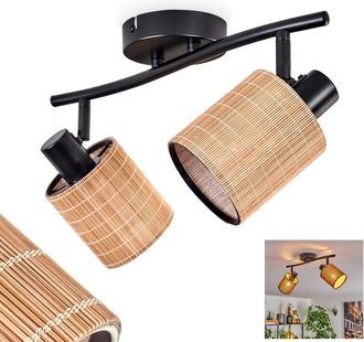 HOFSTEIN Deckenleuchte Kinnared, moderne Deckenlampe aus Metall/Bambus in Schwarz/Braun, 2-flammig, mit verstellbaren Strahlern, Leuchte im skandinavischen Des