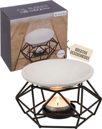 Out of the Blue Keramikschale auf Metallgestell in Schwarz - modernes Duftst&ouml;vchen mit Teelichthalter - dekorative Schale im Industrial-Design ca. 12&times;8 cm f&uuml;r Wohn- &