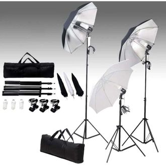 vidaXL Ensemble d&eacute;clairage de studio: Tr&eacute;pieds et parapluies 24 watts Vidaxl