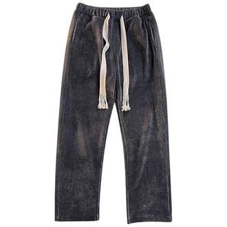 Generic Pantalon de jogging pour homme - Noir - Droit - Pantalon de jogging en velours c&ocirc;tel&eacute; - Taille moyenne - Pantalon de sport - Jambes larges - Pantalon 