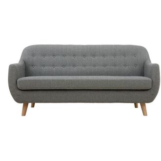 Miliboo Skandinavisches 3-Sitzer-Sofa mit hellgrauem abnehmbarem Bezug und Holz YNOK