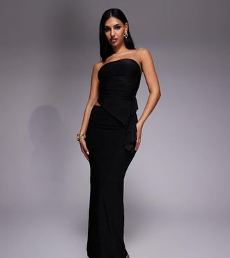 KAIIA Exclusivit&eacute; - Kaiia - Jupe longue densemble double &eacute;paisseur pr&egrave;s du corps &agrave; volants sur le c&ocirc;t&eacute; - Noir