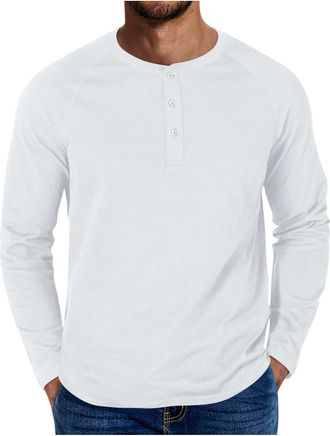 ORANDESIGNE Herren Langarm Henley-Shirt Basic Longsleeve Shirts mit Knopfleiste 2025 A Wei&szlig; M