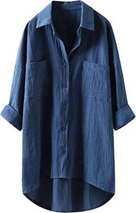 Generic Nidddiv Surchemise pour femme - Chemise à revers boutonnée à manches longues - Chemise ample pour femme - Couleur unie - Chemise ample légère et douce