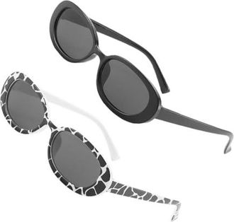 Holibanna 2 paires Lunettes de Soleil Cr&eacute;atives Unisexes Cadre Ovale L&eacute;ger Motif Vache Noir et Gris pour F&ecirc;te et Usage Quotidien