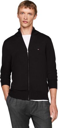 Tommy Hilfiger Herren Pullover mit Rei&szlig;verschluss Essential Cotton Zip Thru Stehkragen, Schwarz (Black), XXL